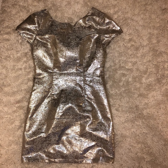 Dresses | Silver Metallic Dress With Low Back | Poshmark